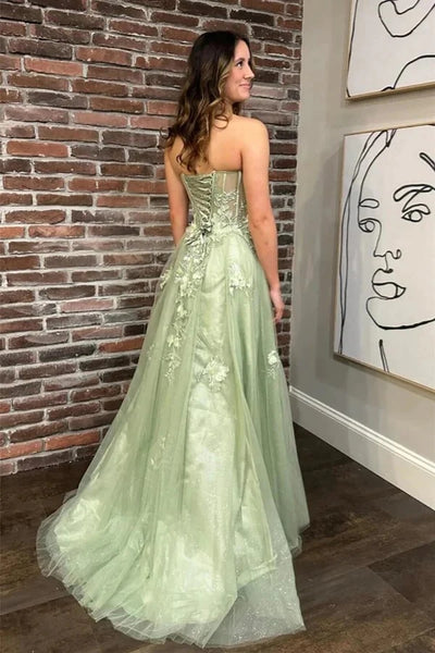 Sage Green Sweetheart Floral Lace Tulle Long Prom Dress Wp455 – winkbridal