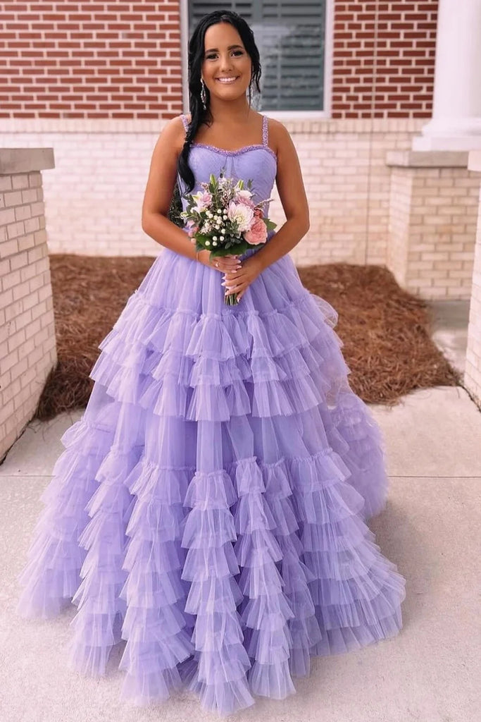 Tiered Ruffle Tulle Prom Dress Beaded Evening Dress Wp458 – winkbridal