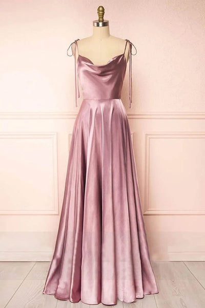 A-line Tie Shoulder Long Prom Dress,Satin Bridesmaid Dress,WB016 ...